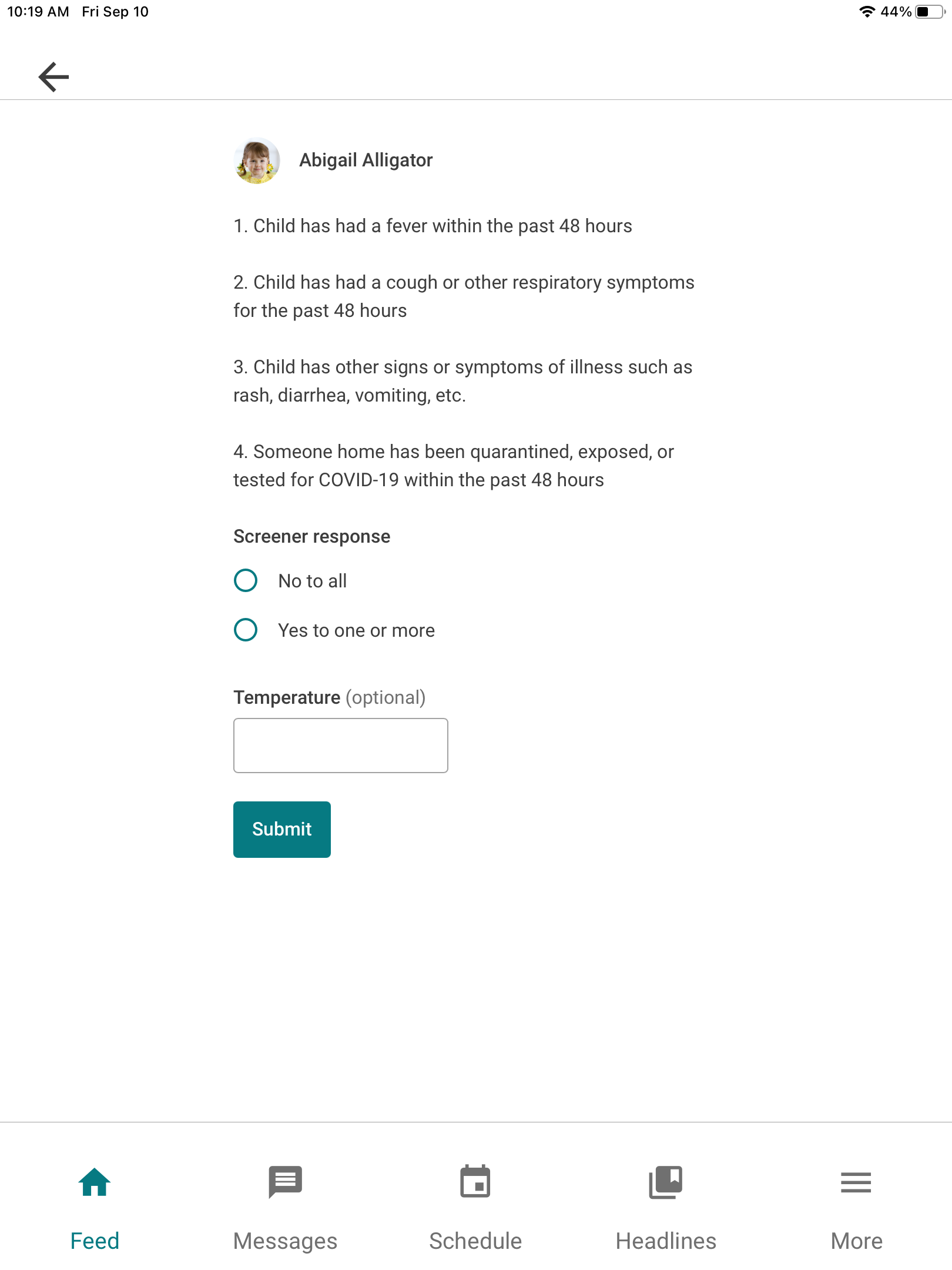 Family Health Screening – September 2021