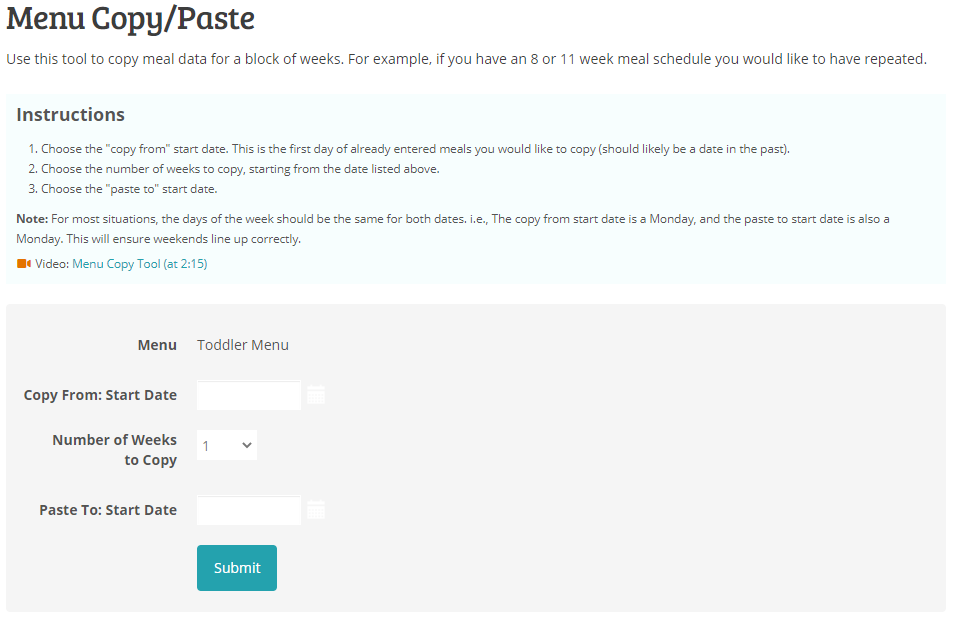 How to Copy/Paste Meal Schedules – Director